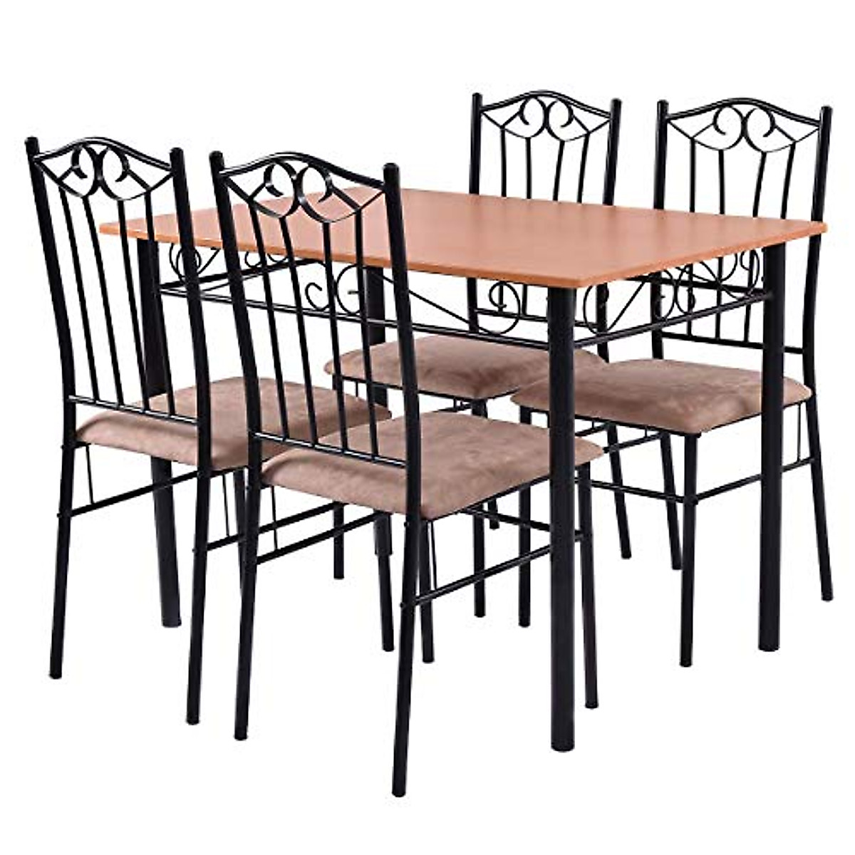 Casart 5 PCS Dining Table Set Vintage with Wood Top,Steel Frame and Padded Seat Dining Table and Chair Set for Kitchen, Dining Room, Restaurant Home Dining Furniture Set