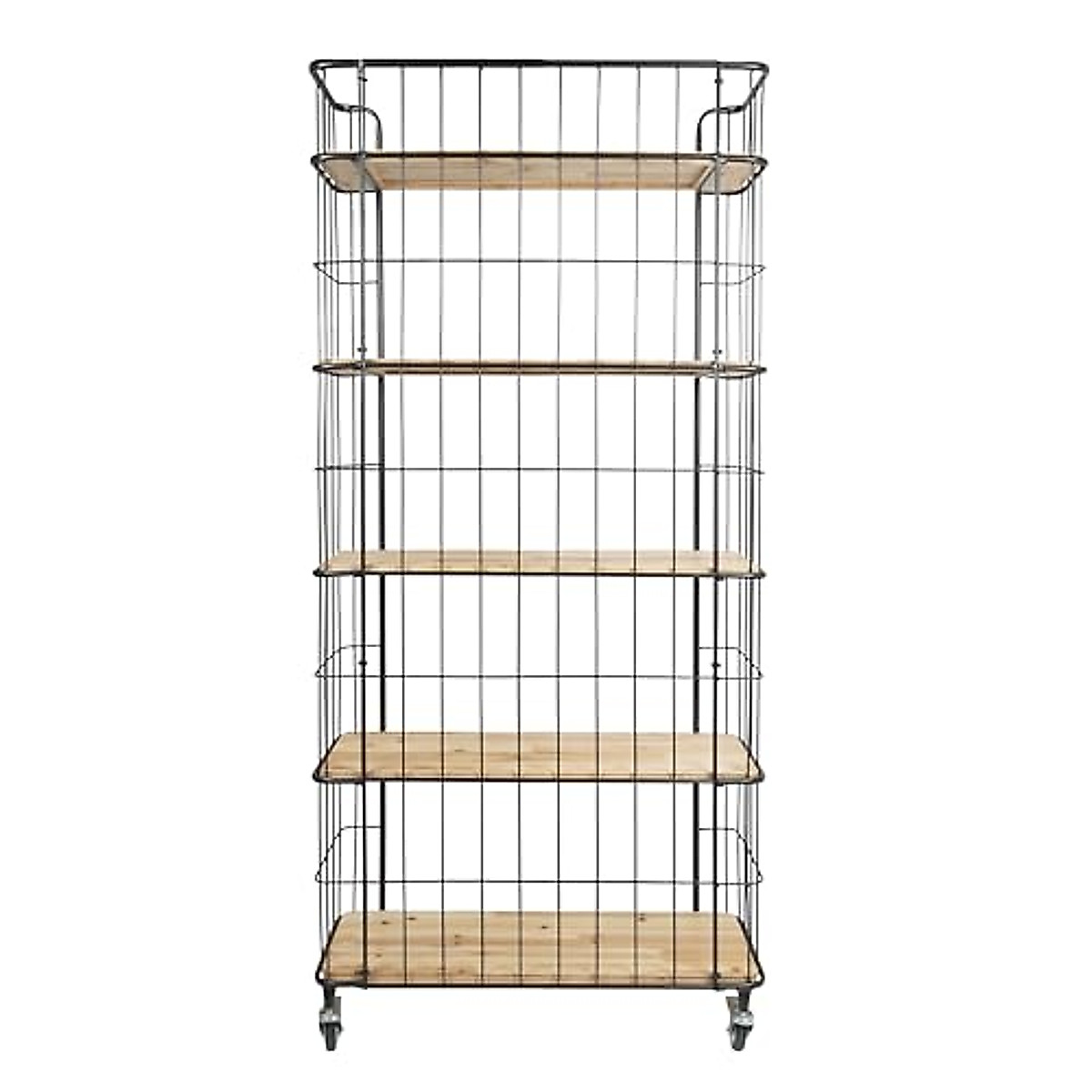 Creative Co-Op 5 Tier Wood Shelves with Metal Frame & Caster Wheels