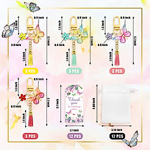 12 Sets Butterfly Party Favors Tassel Keychain Fairy Party Decorations with Laser Butterfly Flower Gauze Bag Thank You Cards for Butterfly Theme Birthday Party Baby Shower Goodie Bag Decor (Butterfly)