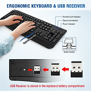 Full-Sized 2.4GHz Wireless Keyboard and Mouse Combo with Comfortable Palm Rest for Windows, Mac OS PC/Desktops/Laptops（Black）