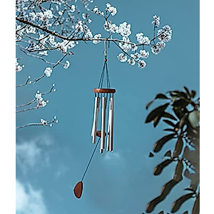 Litu Wind Chimes for Outside with Wood Wind Catcher, 37 Inches Large Aluminum Windchimes Outdoors for Patio Decoration & Zen Atmosphere, Great as a Gift for Family & Relative(Silver)