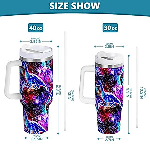 ODAWA 40oz Spill Proof Tumbler with Straw, Dinos Space Galaxy Steel Insulated Tumbler with Handle and Straw Lid