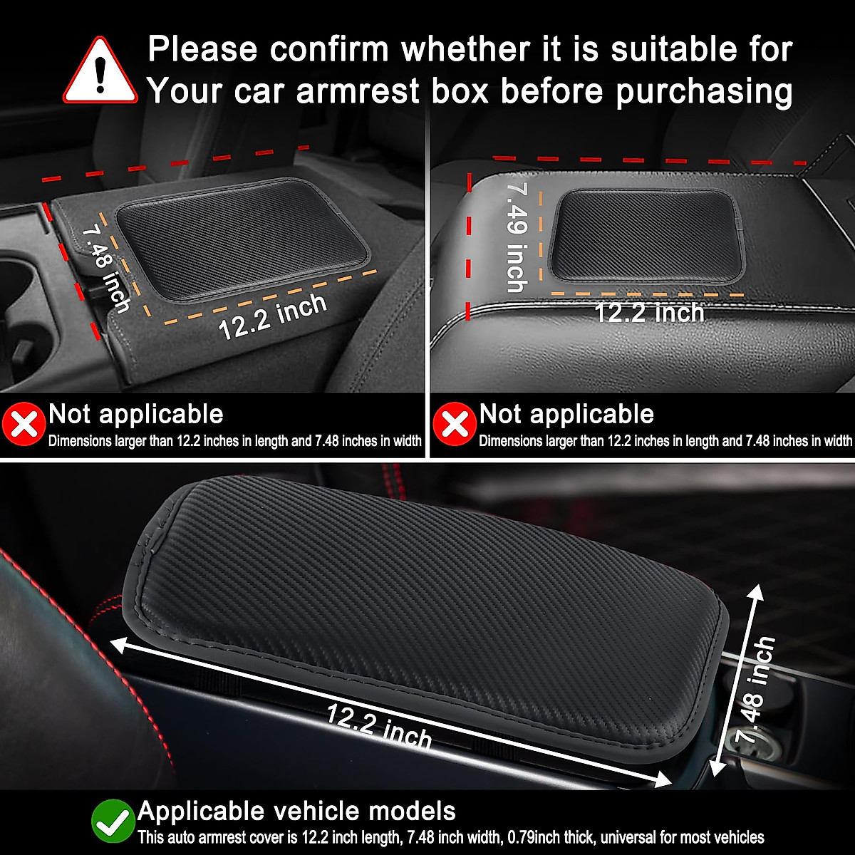 Amiss Car Center Console Pad, Universal Waterproof Car Armrest Seat Box Cover, Car Interior Accessories, Carbon Fiber PU Leather Auto Armrest Cover Protector for Most Vehicle, SUV, Truck, Car (Gray)