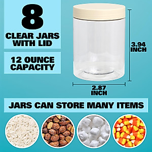 The Hampton Candy Company 8 Plastic Clear Storage Jars, 12 Ounce Jars with Lids, Beauty Products, Kitchen & Household Storage, BPA Free