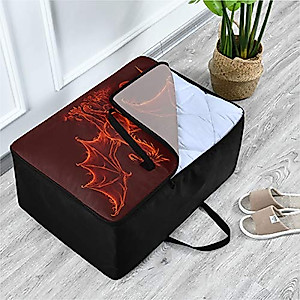 Blueangle Fire Medieval Dragon Design Foldable Large Zippered Storage Bag Organizer with Dual Zipper & Handles, 100L