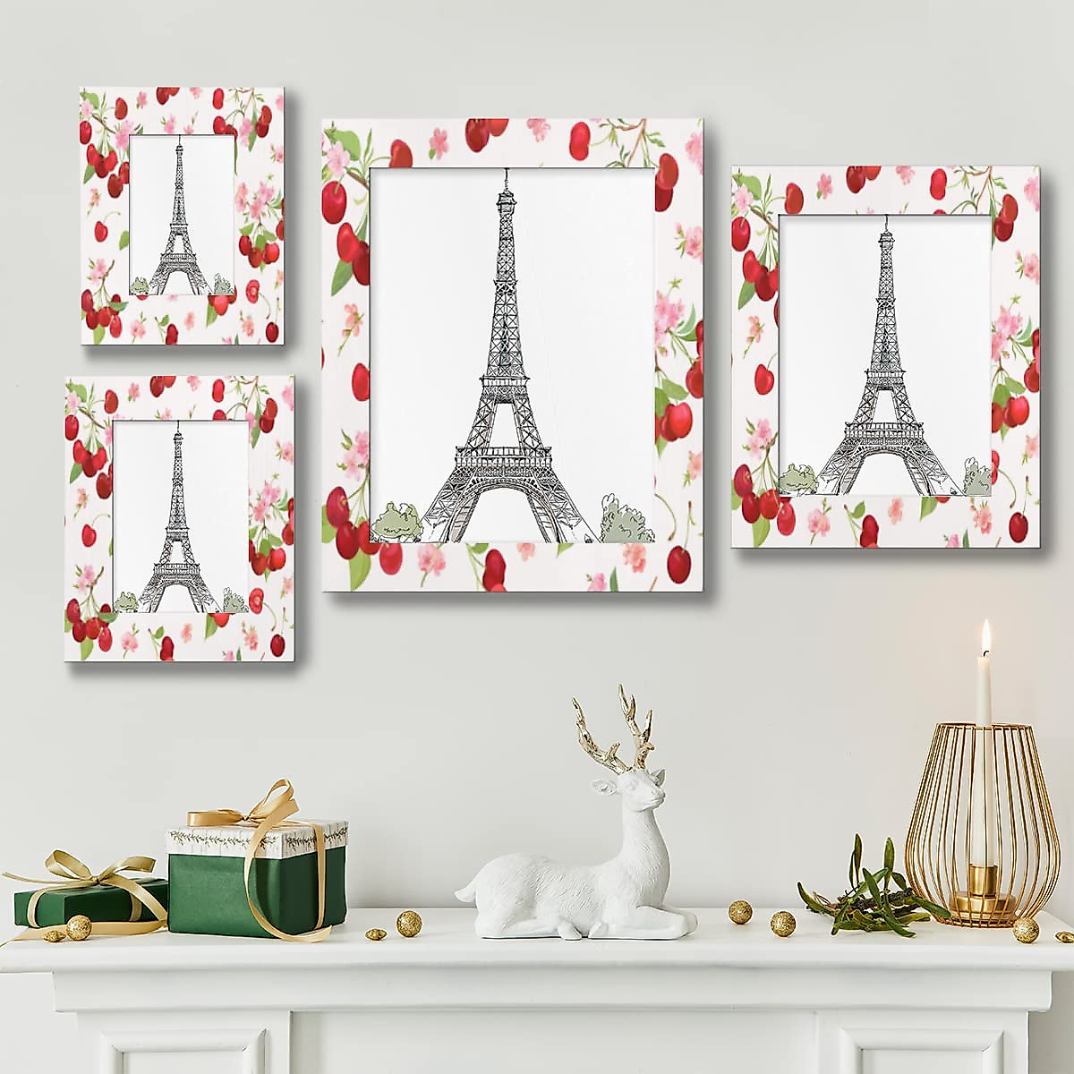 Pardick Pink Cherry Blossom 4x6 Picture Frame, Red Cherry Wooden Photo Frames for Tabletop and Wall Display, Picture Frame Home Office Decor