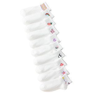 SHENHE Women's 10 Pairs Graphic Ribbed Knit Athletic Running Ankle Socks Sets White One Size