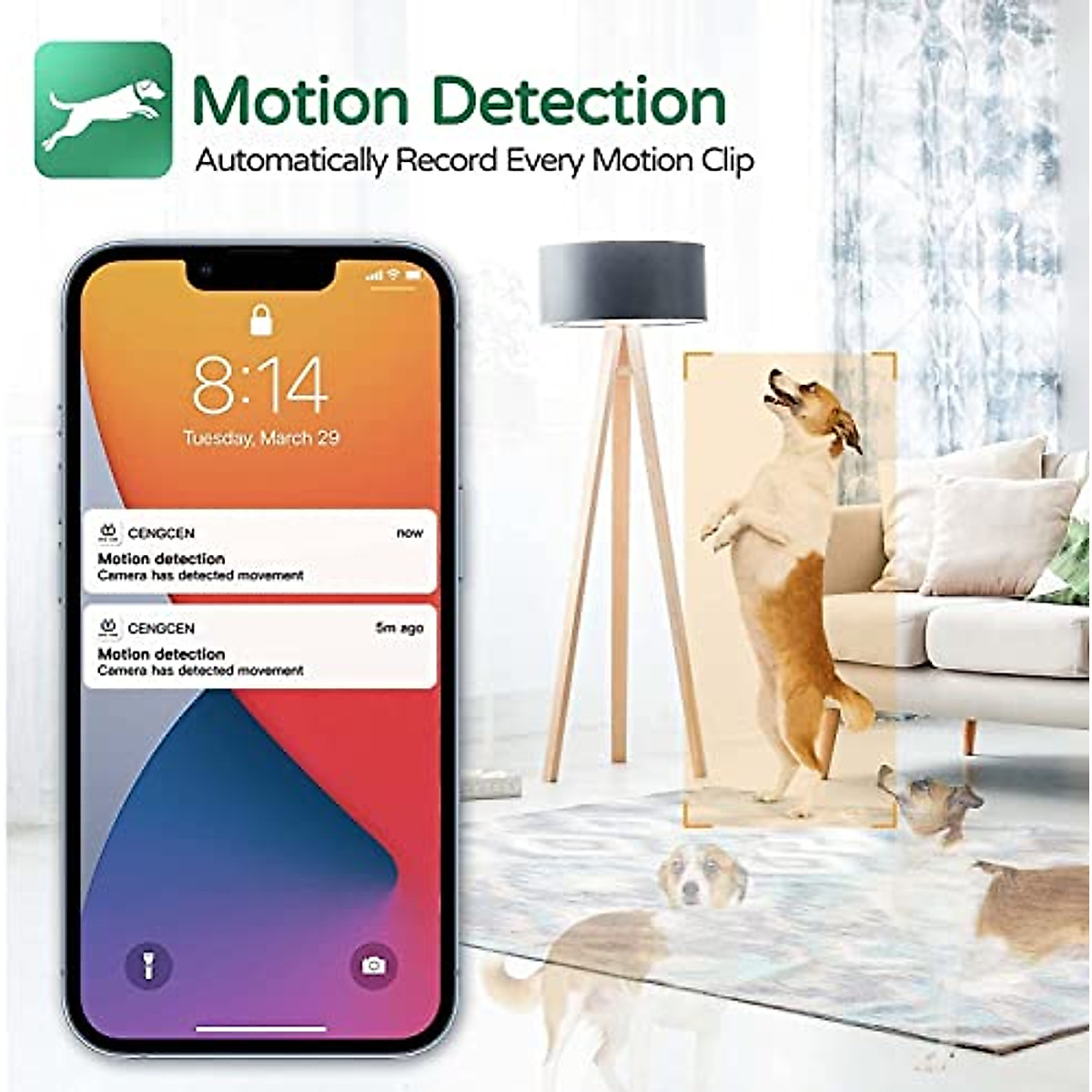 CENGCEN Pet Monitoring Camera Dog Treat Dispenser Two-Way Audio HD WiFi Dog Camera with 130° View, Remote Tossing App Compatible with Android/iOS, Supports Cloud Storage, Night Vision, Wall Mounted