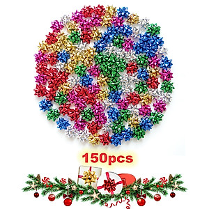 150pcs 1 Inch Gift Wrap Bow 1" Tiny Self Adhersive Mini Present Wraping Mini Bows 6 Colors Holiday Festiveal Christmas Decoration (SERSEE 1")
