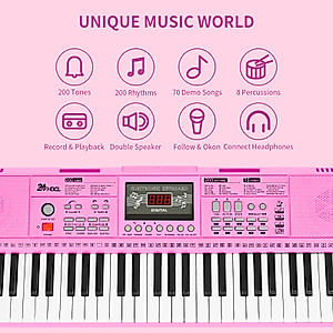 24HOCL 61 Key Premium Electric Keyboard Piano for Beginners with Stand, Built-in Dual Speakers, Microphone, Headphone, Stand & Display Panel (Pink)