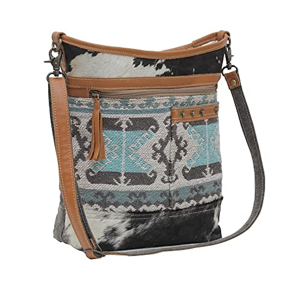Western Leather Shoulder Bag for Women - Upcycled Canvas Crossbody Bag Isabela Fiori