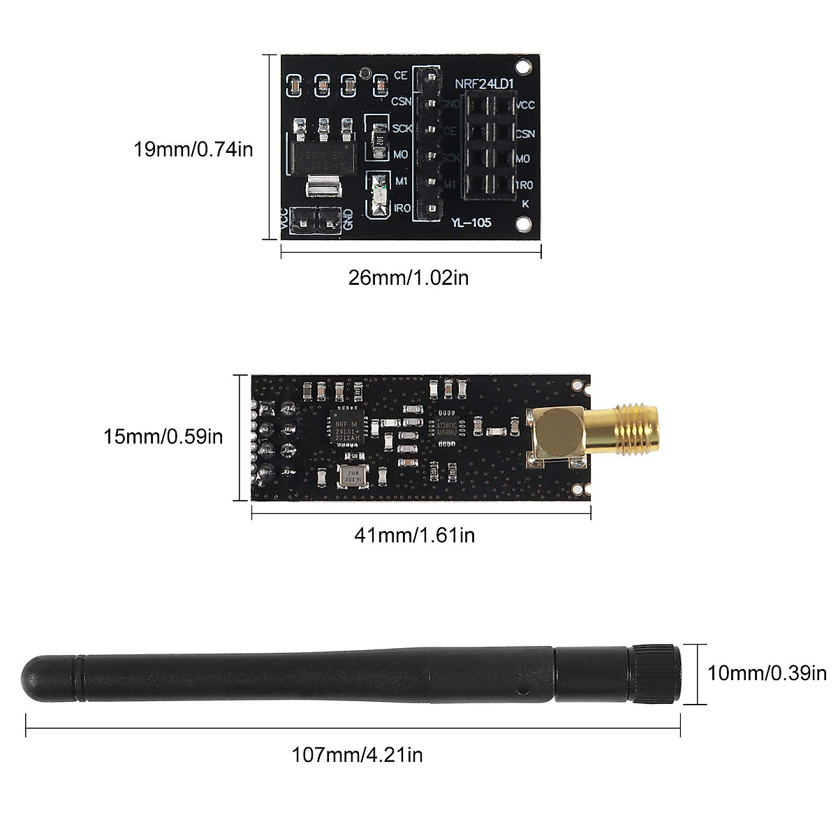 2Pcs NRF24L01+PA+LNA RF Wireless Transceiver Module with SMA Antenna 2.4G 1100m & Wireless Module with Breakout Adapter On-Board 3.3V Regulator