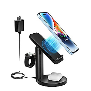 ELEGRP Wireless Charging Station, 3 in 1 Wireless Charger, Charging Dock for iPhone 14/13/12/11/Pro/Max and SE/8 Samsung Phone, iWatch and Airpods/Samsung Headphone (with 18w Adapter) Black