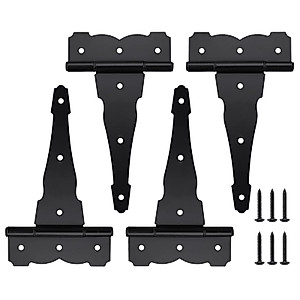 HOME MASTER HARDWARE 8 in Heavy Duty Decorative T Strap Hinge Rustproof Iron Black Gate Hinge,Tee Hinges for Storage Sheds, Gates Barns with Screws (4 Pack)