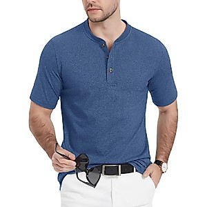 MAGCOMSEN Short Sleeve Henley Men Cotton Lightweight 3 Button Tops Vintage Casual Summer Shirt Soft Fashion Grey Blue M