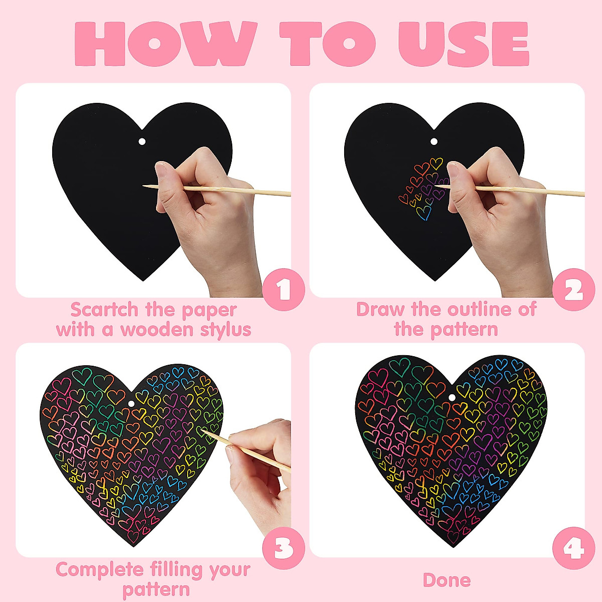 JOYIN 60 Packs Valentines Day Gifts Cards with Scratch Heart for Kids Scratch Paper Magic Color Scratch Heart Rainbow Cards for Valentine Crafts & Art Classroom Exchange, Valentine's Party Favors