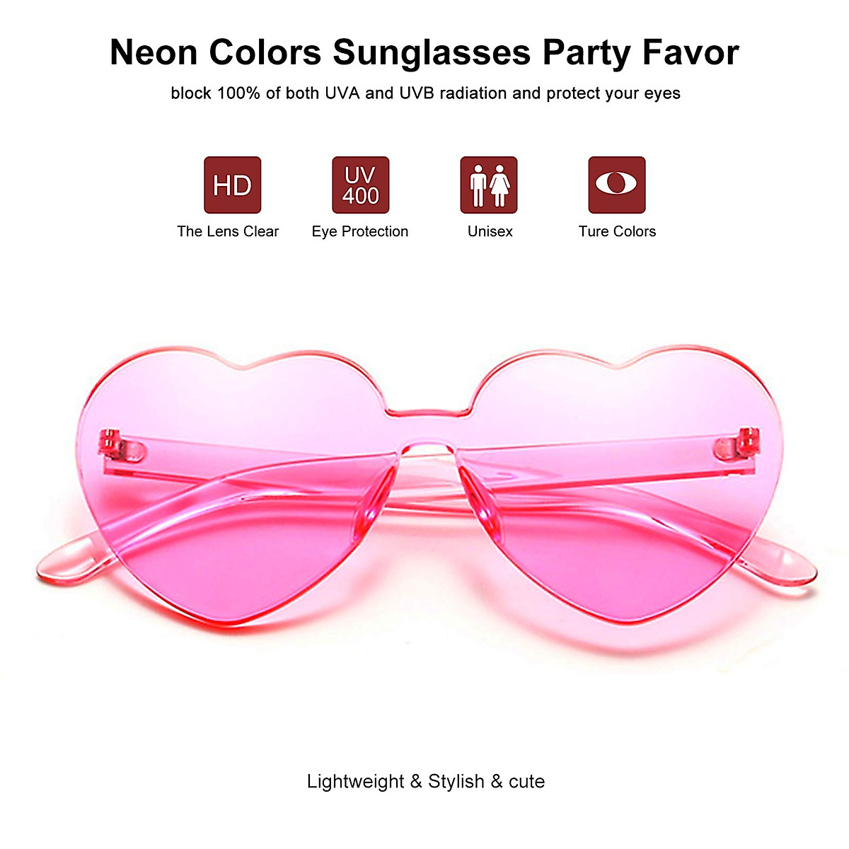 Virtue morals 8 Pairs Heart Sunglasses, Heart Shaped Transparent Candy Color Frameless Glasses Party Sunglasses