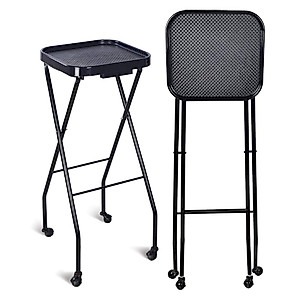 SF-001 | Folding Salon Tray | Tray Station Black on Wheels | Hair Salon Accessories