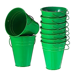 12 Pack Halloween Galvanized Buckets, Metal Bucket with Handle, 5 Inch, Tin, Mini Round Flower Pot Plant Basket, Kids Party Supplies for Christmas Halloween Candy Bars Vase Crafts Favors(Green)