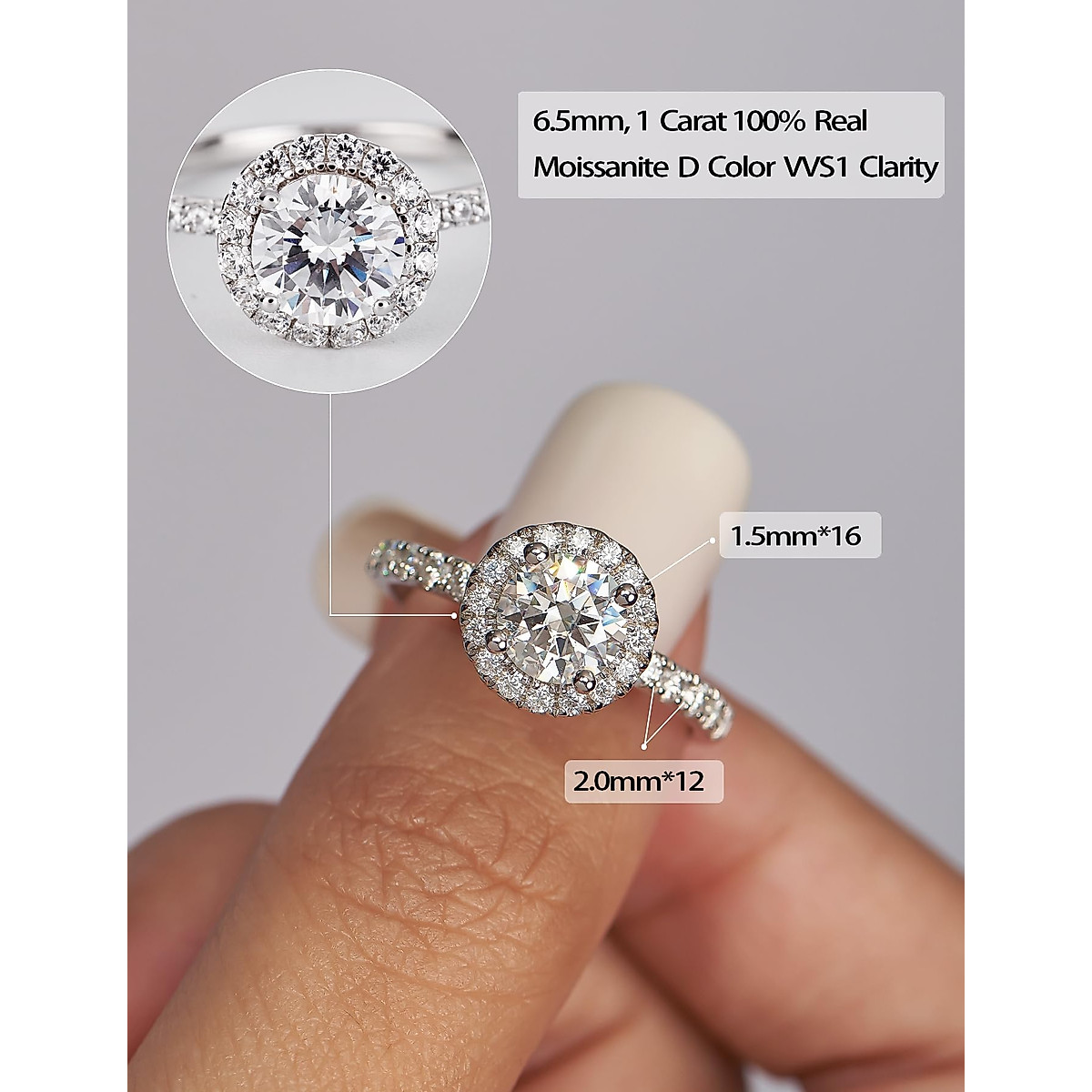 IMOLOVE Moissanite Halo Engagement Rings for Women Halo Rings for Women Wedding Rings 1.64ct D Color VVS1 Clarity Round Cut Moissanite Ring in Sterling Silver plated with 18K Gold-8