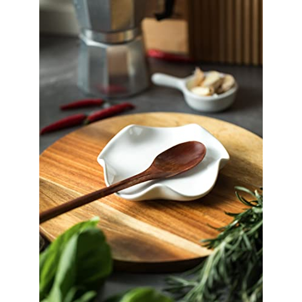 Cute Spoon Rest for Stove Top, Ceramic Spoon Holder for Kitchen Counter, 5.3 Inches Coffee Spoon Holder Utensil Rest, Cooking Gifts for Housewarming, Wedding, White