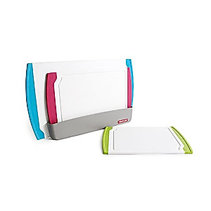 Neoflam 4 Piece Plastic Coded Cutting Board Plus Organizer with Food Icon, Microban Protection, Extra Large, BPA Free, Juice Groove, Non Slip, Dishwasher Safe, 4pc Set, Multicolor