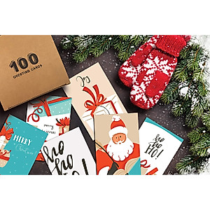 Better Office Products Christmas Holiday Greeting Card Set, 100 Pack, 4 x 6 Inch, 12 Assorted Custom Illustrative Designs, Blank Inside, Complete with Envelopes, 100 Christmas Cards Set