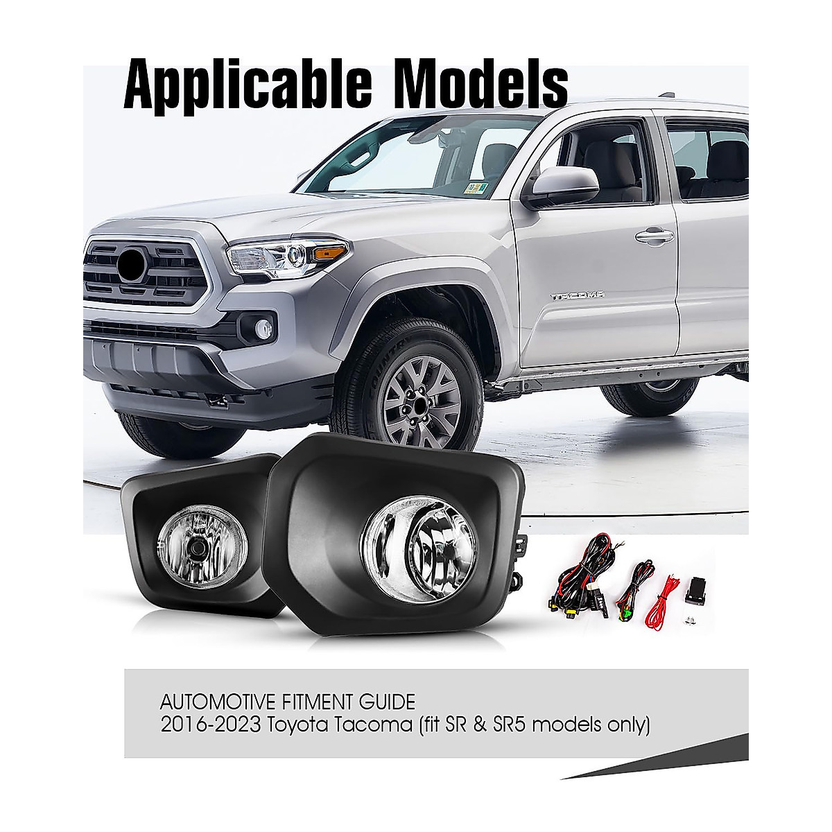 AUTOWIKI Fog Light Assembly For Toyota Tacoma 2016-2023 (Fits SR, SR5 Model Only) OEM Replacement Fog Lamps With Clear Lens 2pcs