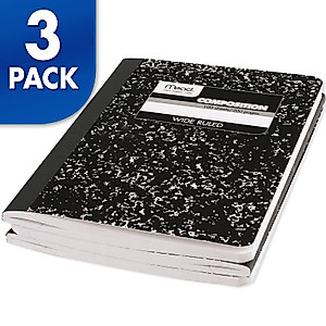 Mead Composition Notebooks, 3 Pack, College Ruled Paper, 9-3/4" x 7-1/2", 100 Sheets per Notebook, Black Marble (38111)