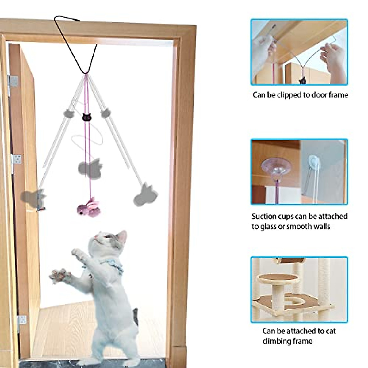 ZPH Cat Toys Interactive for Indoor Cats,2PCS Retractable Cat Wand Toys,10PCS Teaser Toys&1PCS Hanging Door Lure Cat Toy,Interactive Feather toy for Teaser Play and Chase Exercise With Kitten
