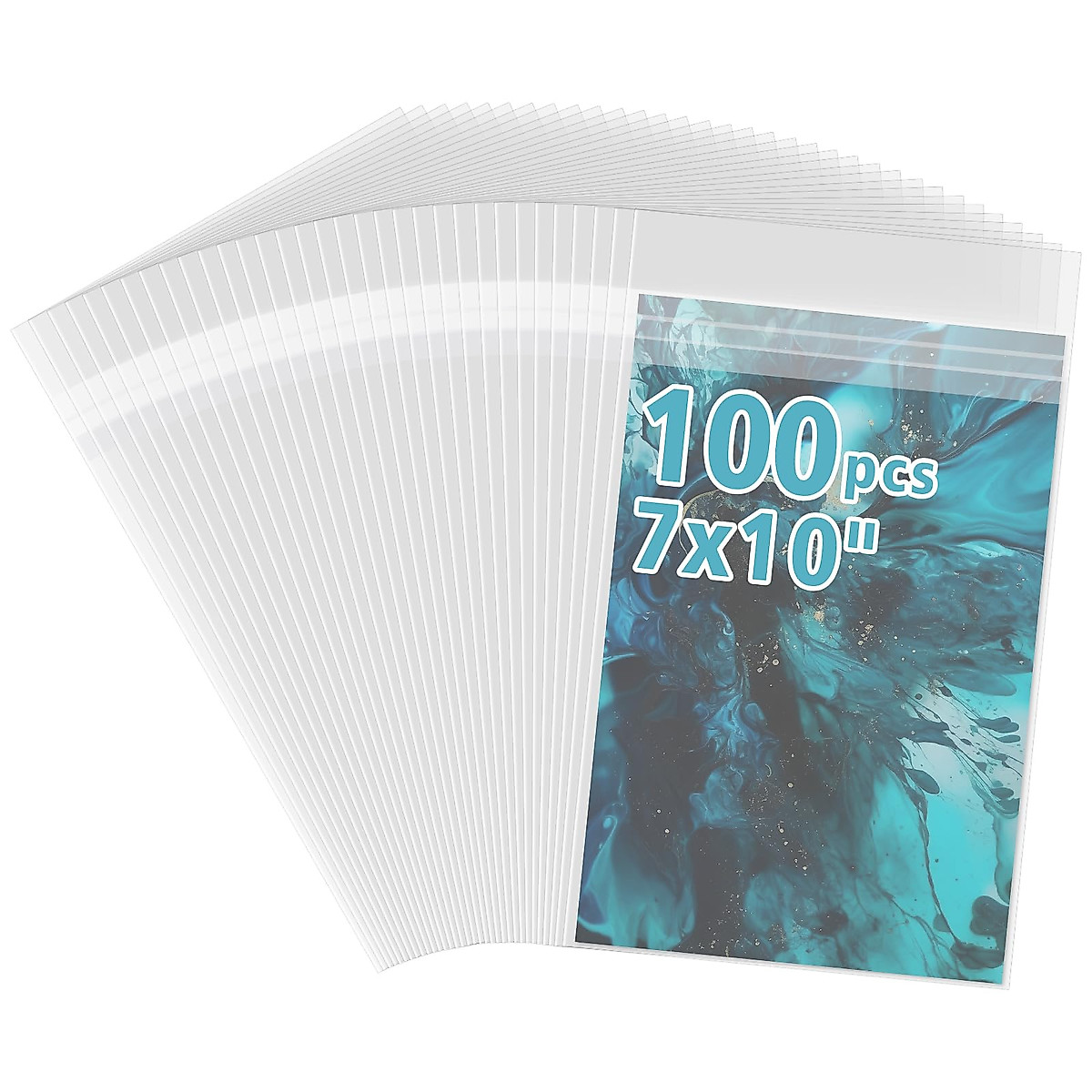 Golden State Art, 100 Pack 7X10 Inch Acid-Free Crystal Clear Sleeves Storage Bags, Resealable Cellophane Bags for Prints, Photos, Cards & Envelopes, Party Decorative