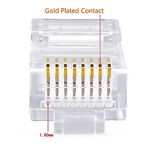 W-NECTOUN Cat5e RJ45 Connectors,100-PACK Cat5 Ends/Cat 5 Connector/Cat 5e RJ45 Modular Plugs(3-Prong Gold Plated 15μ),UTP Network Plug for Solid Strand Cable