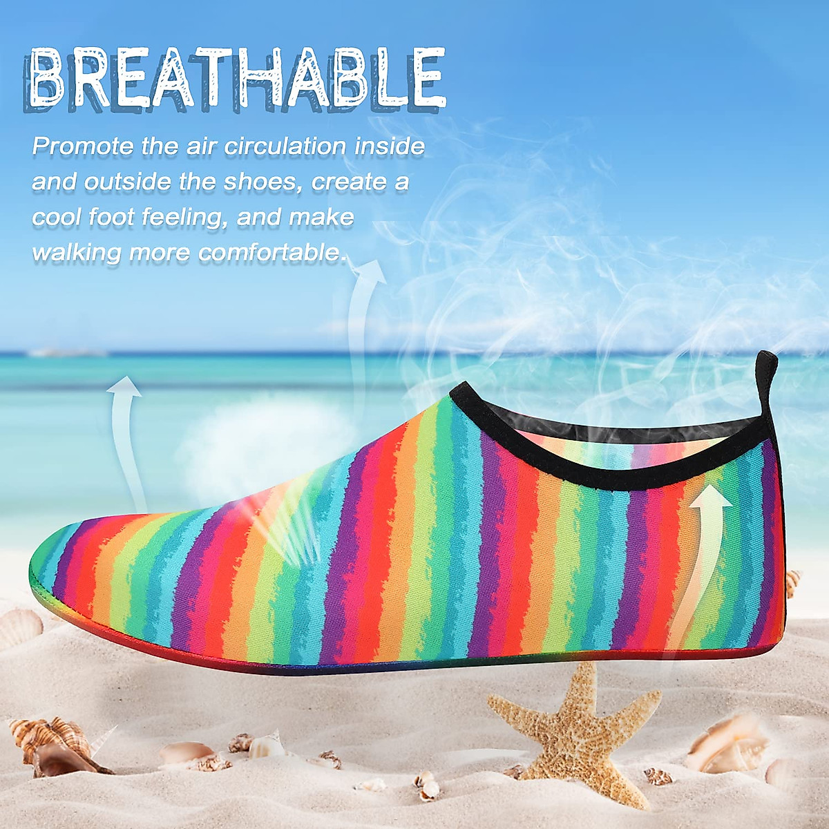 ANLUKE Water Shoes Barefoot Aqua Yoga Socks Quick-Dry Beach Swim Surf Shoes for Women Men Stripe/Rainbow 38/39
