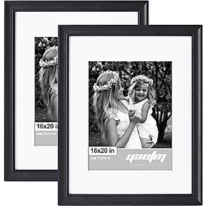 Yaetm 16x20 Picture Frame Matted to 11x14 Set of 2, 1.4" Wide Molding & Distressed Black Poster Frames 16 x 20 inches, Wall Gallery Rustic Frame Set for Wall Mounting (2 pack, Black)