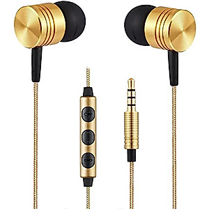 Betron B650 in Ear Headphones with Microphone - Bass Driven Sound, Aluminum Body Including S/M/L Earbud Tips, Carry Case (Gold)