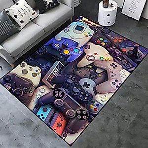 Large Game Area Rugs 3D Gamer Carpet Decor Game Printed Living Room Mat Bedroom Controller Player Boys Gifts Home Non-Slip Crystal Floor Polyester Mat (Game Rugs-1, 63" x39"(160 * 100cm))