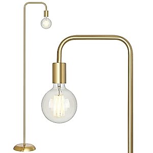 QiMH Industrial Floor Lamp with Light Bulb, Metal Standing Lamp,Tall Modern Brushed Gold Led Living Room Floor Lamp for Home Decor,Bedroom,Reading,Office(E26 Socket,Foot Switch)