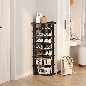 HOMEFORT 7-Tier Wood Shoe Rack, Double Rows, Black, 18" W x 11" D x 45" H