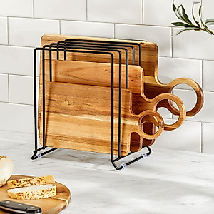 mDesign Pot Lid and Pan Rack — Metal Wire Rack for Cabinets, Pantries or Kitchen Surfaces — Freestanding Pan Stand with 5 Slots for Pans, Pots, Lids and Crockery — Black