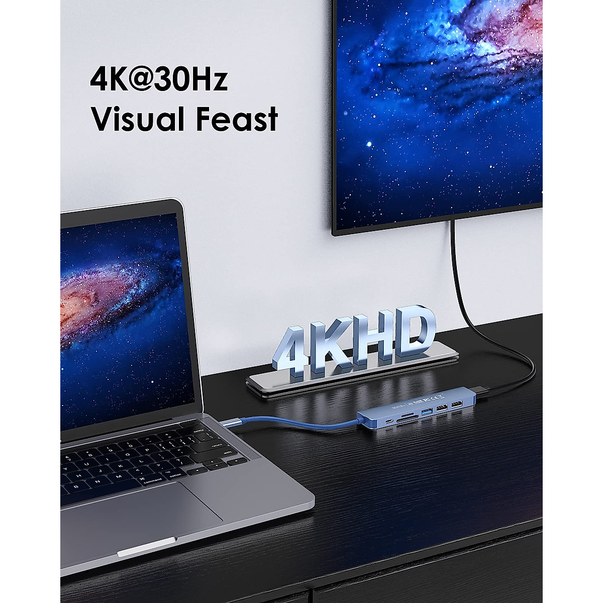 LENTION USB C Hub with 100W Charging, 4K HDMI, Dual Card Reader, USB 3.0 & 2.0 Compatible 2023-2016 MacBook Pro, New Mac Air/Surface, Chromebook, More, Stable Driver Adapter (CB-CE18,Blue)