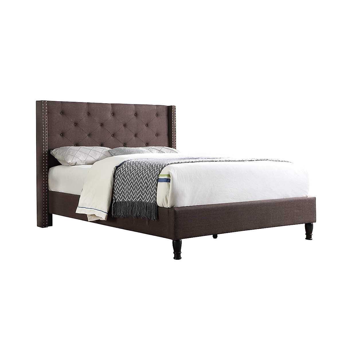 Home Life Premiere Classics Cloth Brown Linen 51" Tall Headboard Platform Bed with Slats Full - Complete Bed 5 Year Warranty Included 007