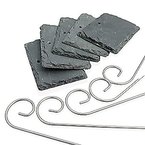 LSP - Products 15 Pack Plant Label Markers, Natural Slate Hanging Garden Markers with 15 Stainless Steel Rods and 2 Pack Soapstone Chalk for Labelling of Plants, Herbs, & Vegetables