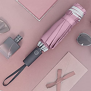 GENMAI SOEASY Umbrella for Rain, Sun Umbrella Windproof Travel Compact Folding Umbrella, Light Automatic Portable Compact Large Car UV Umbrella for Walking,Big Pink Umbrella for Men and Women