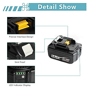 2Packs Upgraded 5.0Ah 18V BL1850B with LED Replacement Lithium-ion Battery Compatible with Makita 18 Volt Battery for Compatible Makita 18V Lithium-Ion Cordless Power Tools (4)