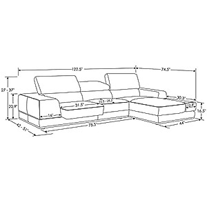 Zuri Furniture Encore 122" Right-ChaiseModern Sectional - Full Grain Leather in Black