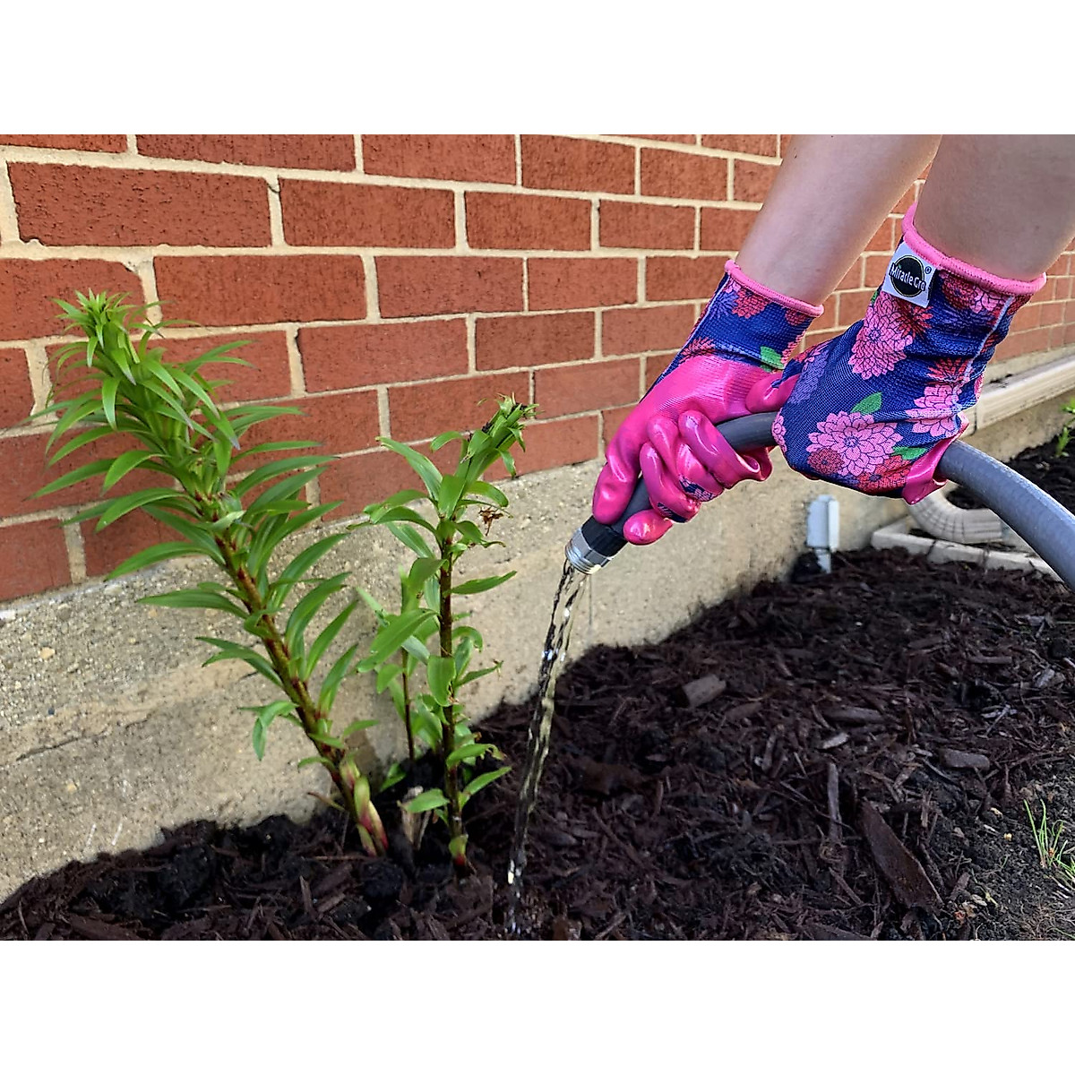 Miracle-Gro Women's Nitrile Coated Grip Floral Pattern Gardening Work Gloves, Extreme Comfort, Excellent Grip, Water Resistant, Pink/Purple, Medium, (MG37126/WML)