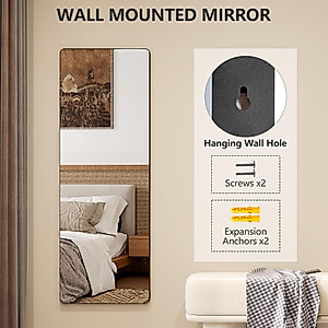 Vlsrka Over The Door Full Length Mirror, Back of Door Hanging Mirror, Black Wall Mount Mirror, Frameless Full Body Mirror for Bedroom, Closet (47" x 14.5”)