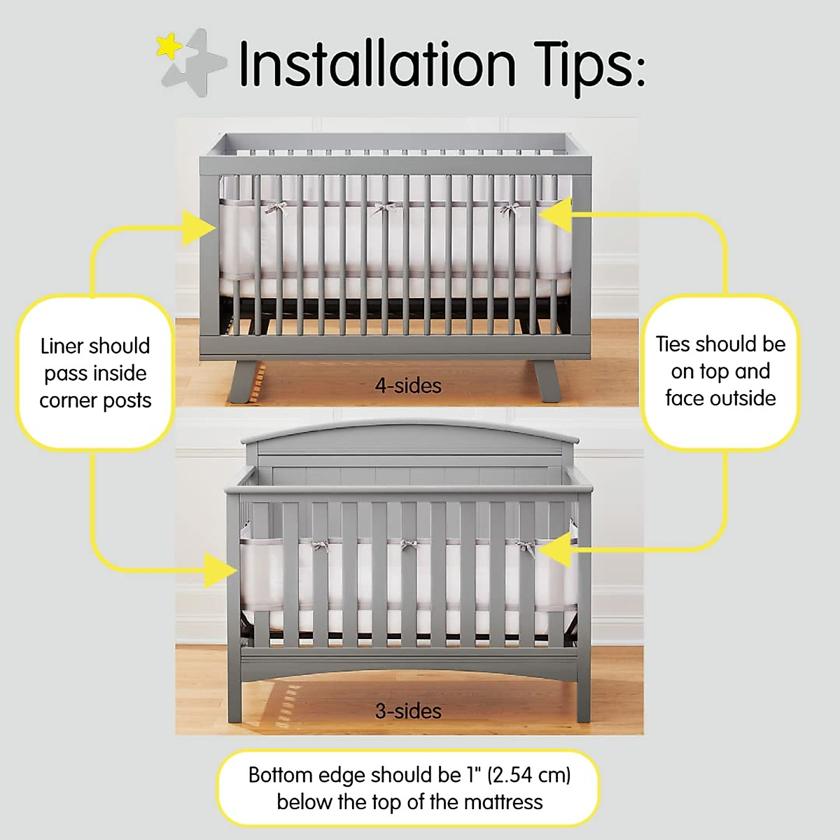 BreathableBaby Breathable Mesh Crib Liner – Classic Collection – White – Fits Full-Size Four-Sided Slatted and Solid Back Cribs – Anti-Bumper