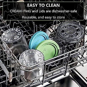 BBAUER Ice Cream Pints Containers 4 Pack for Ninja Creami Pint Containers,Compatible with NC301 NC300 NC299AMZ Series Ice Cream Maker,16oz Cup,with 4 PC Spoons,Gray/Blue/Pink/Green Lids