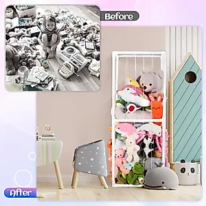 Essenhome Extra-Large Stuffed Animal Zoo Storage, Thicker Tube Holder – Elegant, Furniture-Grade PVC Design for Playroom/Nursery, Ideal Kids' Birthday Gift! (Extra Large Two-Storey)